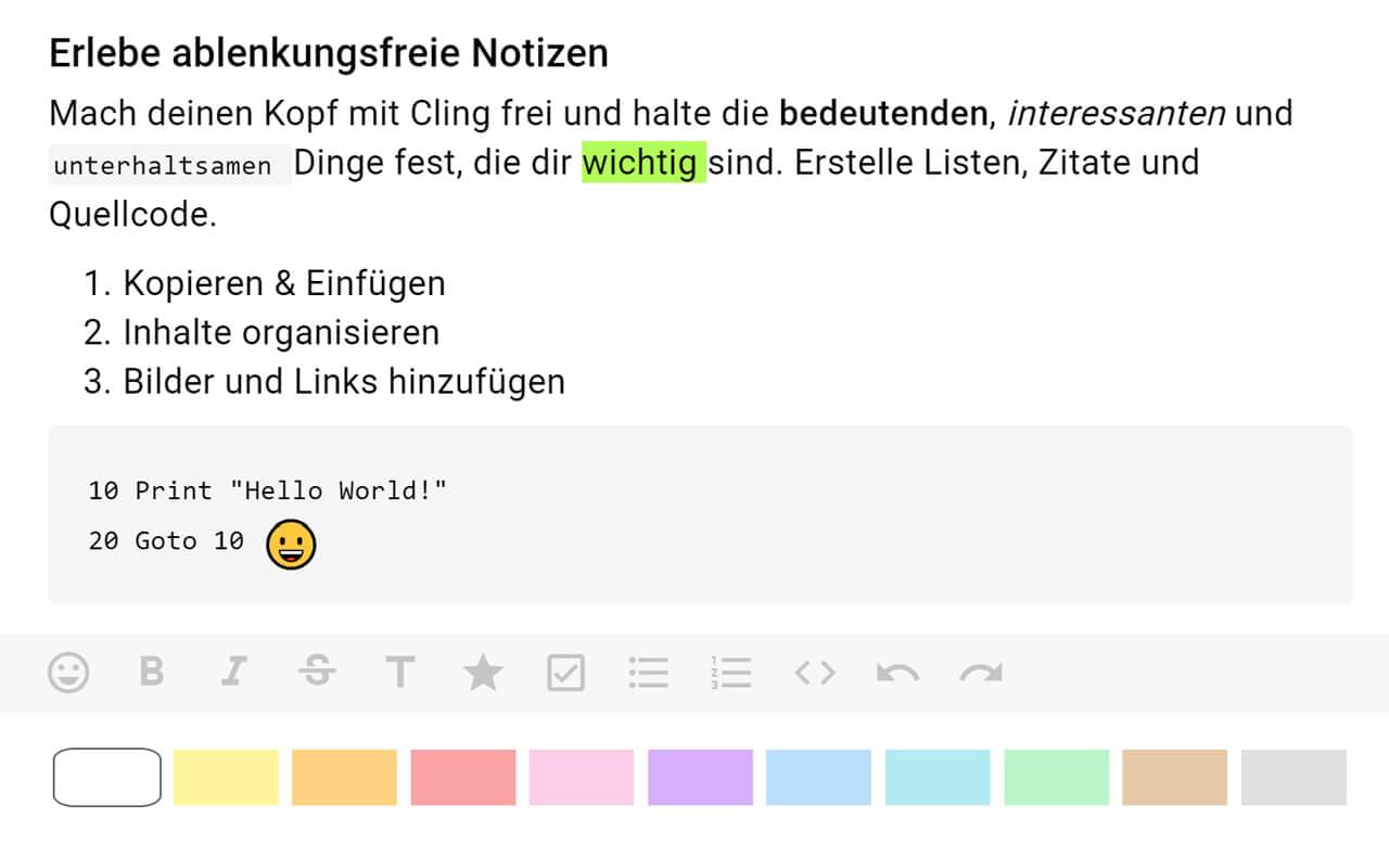 Cling - Deine Notizen, Links und Aufgaben in einer App.