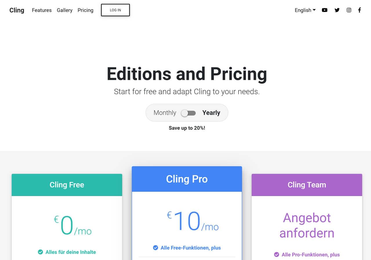 Cling - Pricing